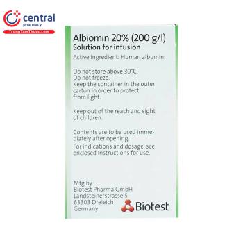 [CHÍNH HÃNG] Thuốc Albiomin 20% 50mL: Bổ sung albumin tức thì