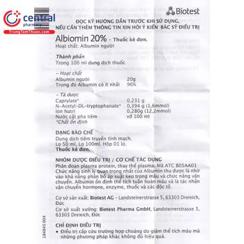 [CHÍNH HÃNG] Thuốc Albiomin 20% 50mL: Bổ sung albumin tức thì