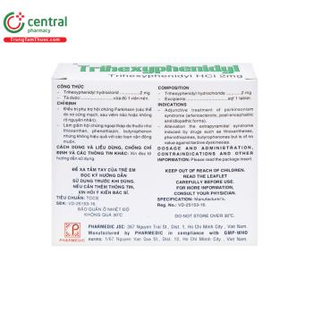 Thuốc Trihexyphenidyl 2mg Pharmedic phụ trợ trong điều trị Parkinson
