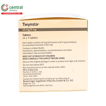 Thuốc Twynsta 40mg/5mg (hộp 14 vỉ x 7 viên) - Điều trị tăng huyết áp