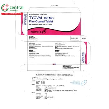 Thuốc Tyoval 160mg điều trị tăng huyết áp, suy tim và sau nhồi máu cơ tim
