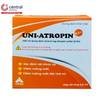 Nhỏ mắt Uni-Atropin 0.5% 0.5ml - Gây giãn đồng tử, trị viêm mống mắt