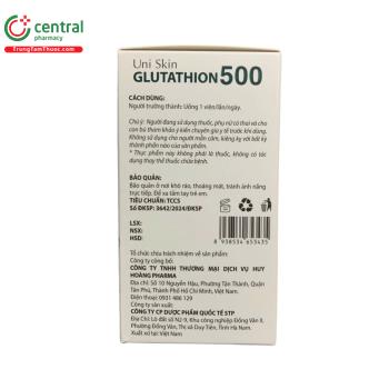 Uni Skin Glutathion 500 - Hỗ trợ chống oxy hóa, ngăn ngừa lão hóa da