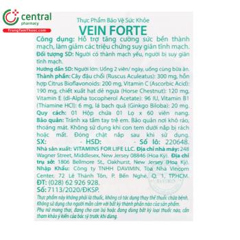Thuốc Vein Forte - hỗ trợ điều trị giảm suy giãn tĩnh mạch và trĩ