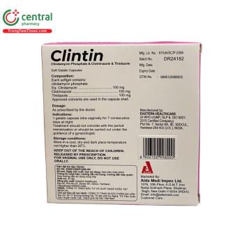 Thuốc viên đặt âm đạo Clintin trị chứng viêm nhiễm, nấm ngứa phụ khoa