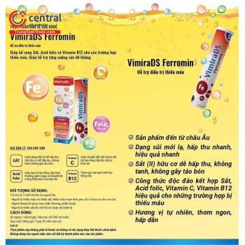 Thuốc viên sủi VimiraDS Ferromin hỗ trợ điều trị thiếu máu, thiếu sắt