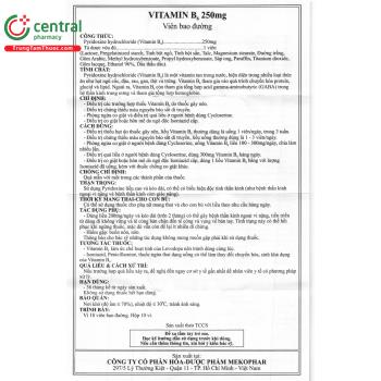 Thuốc Vitamin B6 250mg Mekophar - Bổ sung vitamin B6, phòng ngừa co giật