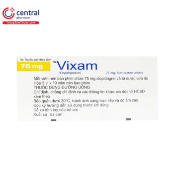 Thuốc Vixam 75mg chứa Clopidogrel 75mg dự phòng huyết khối động mạch