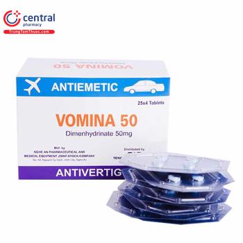 Thuốc Vomina 50 chống say tàu xe, buồn nôn và nôn sau phẫu thuật