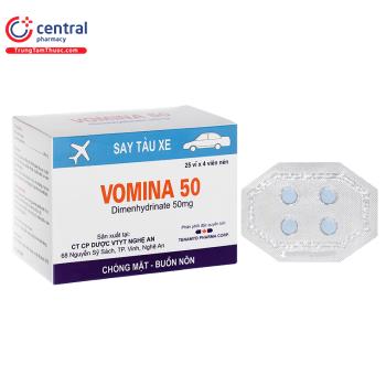 Thuốc Vomina 50 chống say tàu xe, buồn nôn và nôn sau phẫu thuật