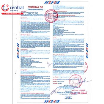 Thuốc Vomina 50 chống say tàu xe, buồn nôn và nôn sau phẫu thuật