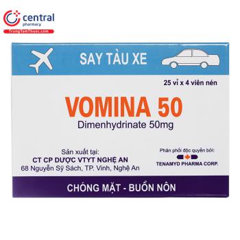 Thuốc Vomina 50 chống say tàu xe, buồn nôn và nôn sau phẫu thuật