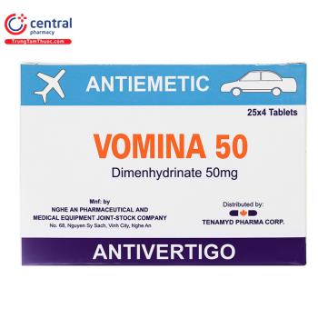 Thuốc Vomina 50 chống say tàu xe, buồn nôn và nôn sau phẫu thuật