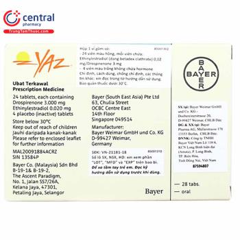 [CHÍNH HÃNG] Thuốc tránh thai hằng ngày Yaz của Bayer