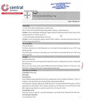 [CHÍNH HÃNG] Thuốc tránh thai hằng ngày Yaz của Bayer