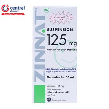 Thuốc Zinnat Suspension 125mg/5ml điều trị viêm phổi, viêm phế quản