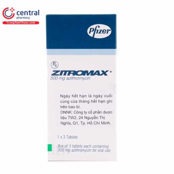 [CHÍNH HÃNG] Thuốc Zitromax 500mg (Hộp 3 viên) trị nhiễm khuẩn hô hấp