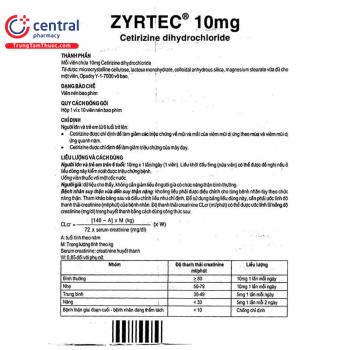 Thuốc Zyrtec 10mg (hộp 10 viên) điều trị dứt điểm bệnh dị ứng