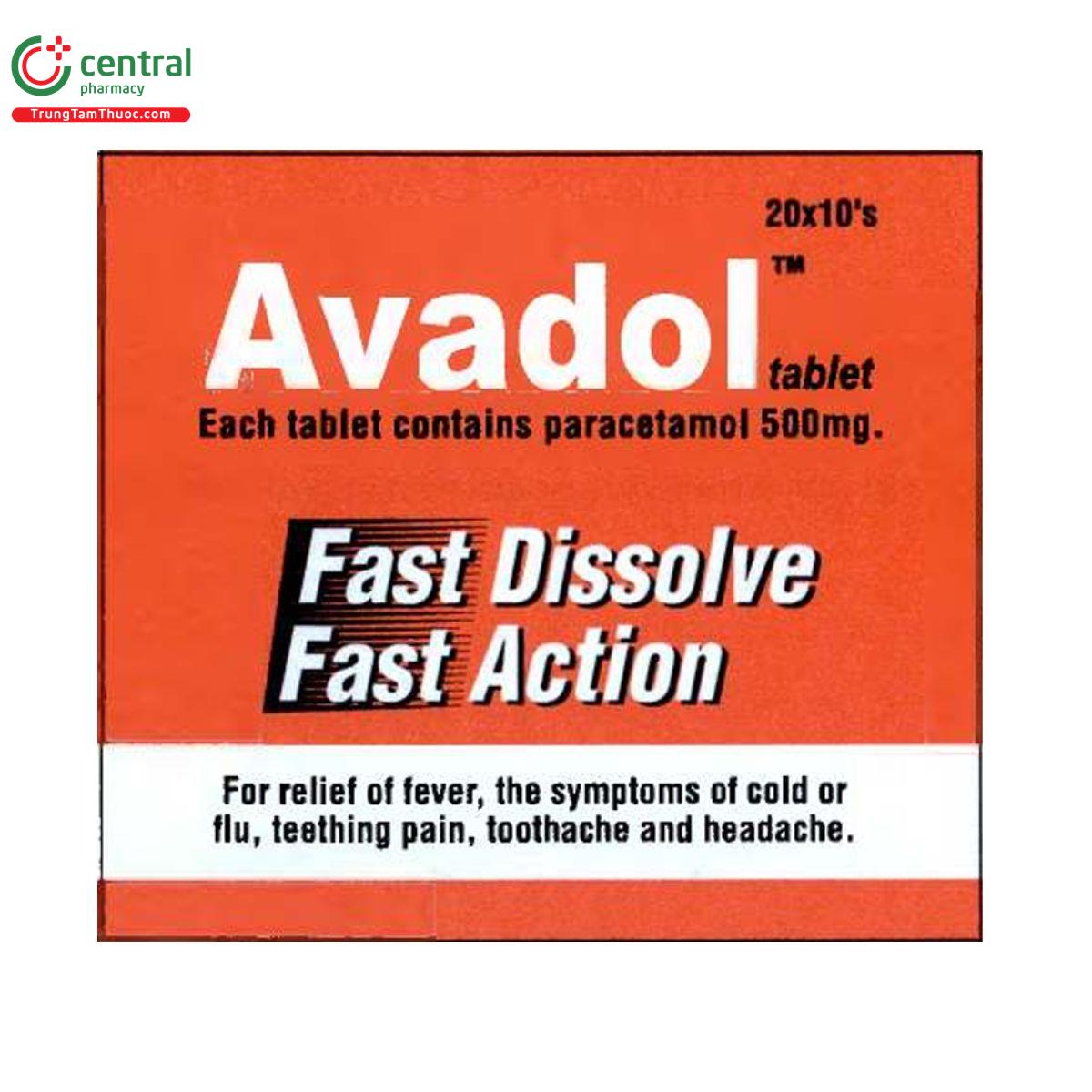 Thuốc Avadol 500mg giảm đau ở mức độ nhẹ đến vừa như đau đầy, răng,...