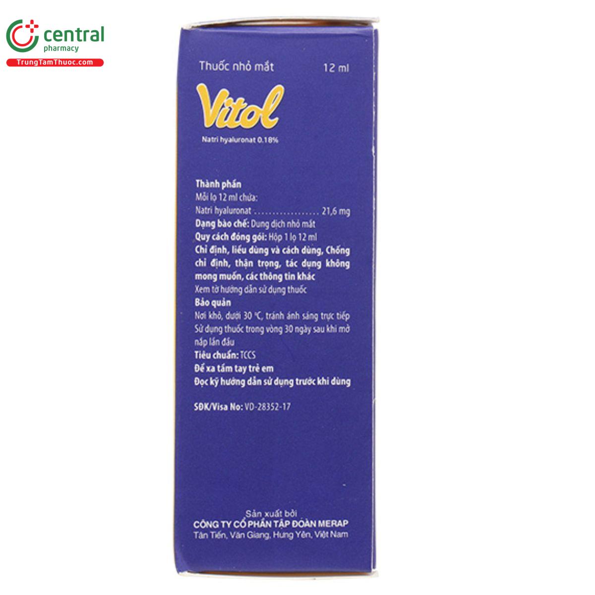 Thuốc nhỏ mắt Vitol 0.18% - Giúp làm ẩm, điều trị tình trạng khô mắt