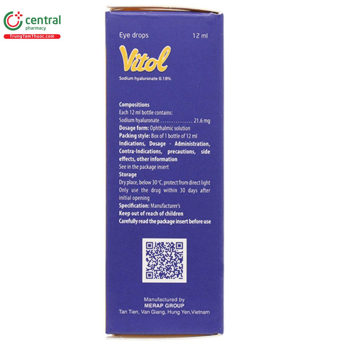 Thuốc nhỏ mắt Vitol 0.18% - Giúp làm ẩm, điều trị tình trạng khô mắt