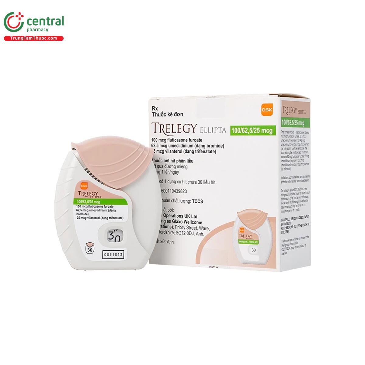 Thuốc Trelegy Ellipta 100/62,5/25 mcg điều trị phổi tắc nghẽn mãn tính