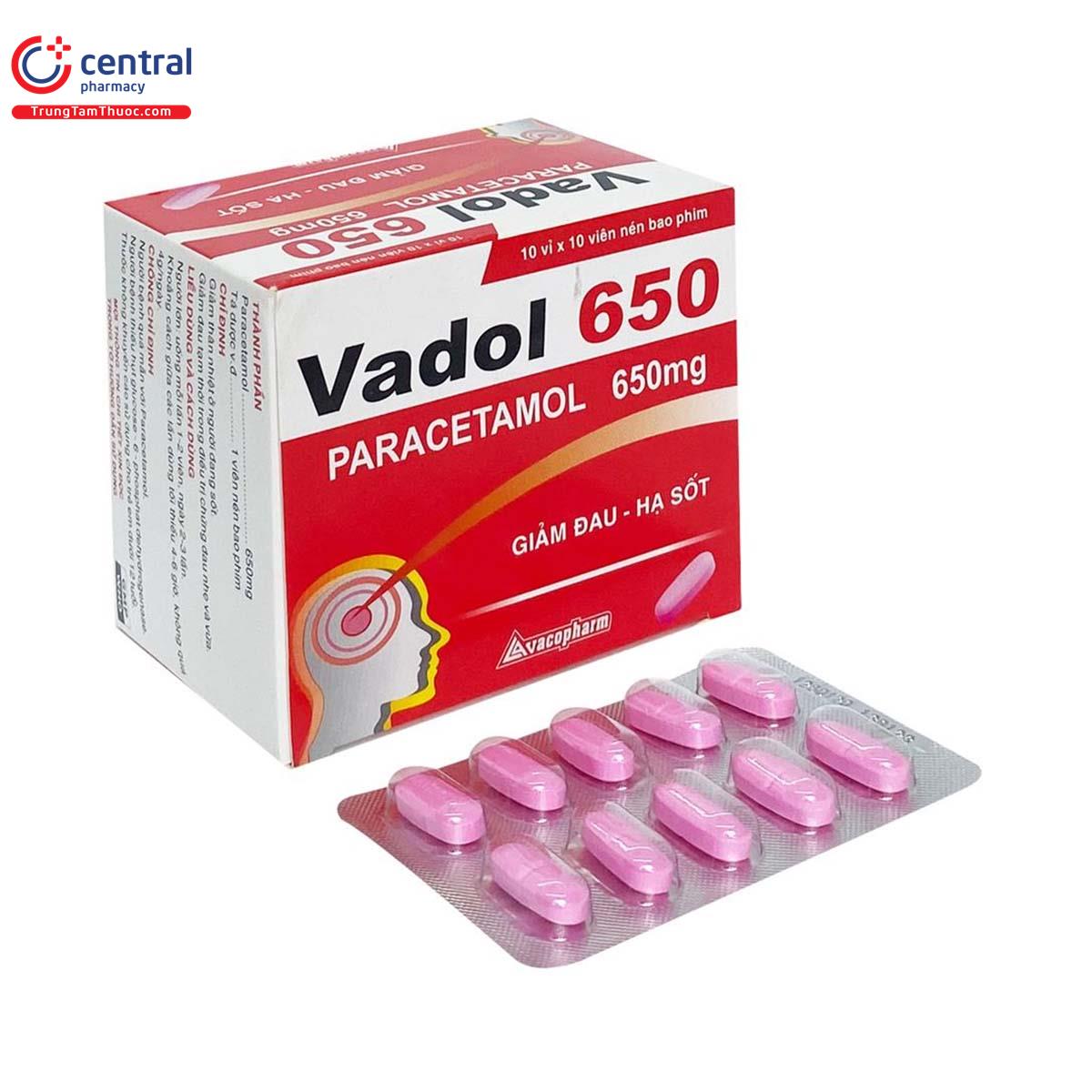 Thuốc Vadol 650 (Viên nén bao phim) giúp hạ sốt, giảm đau nhẹ và vừa