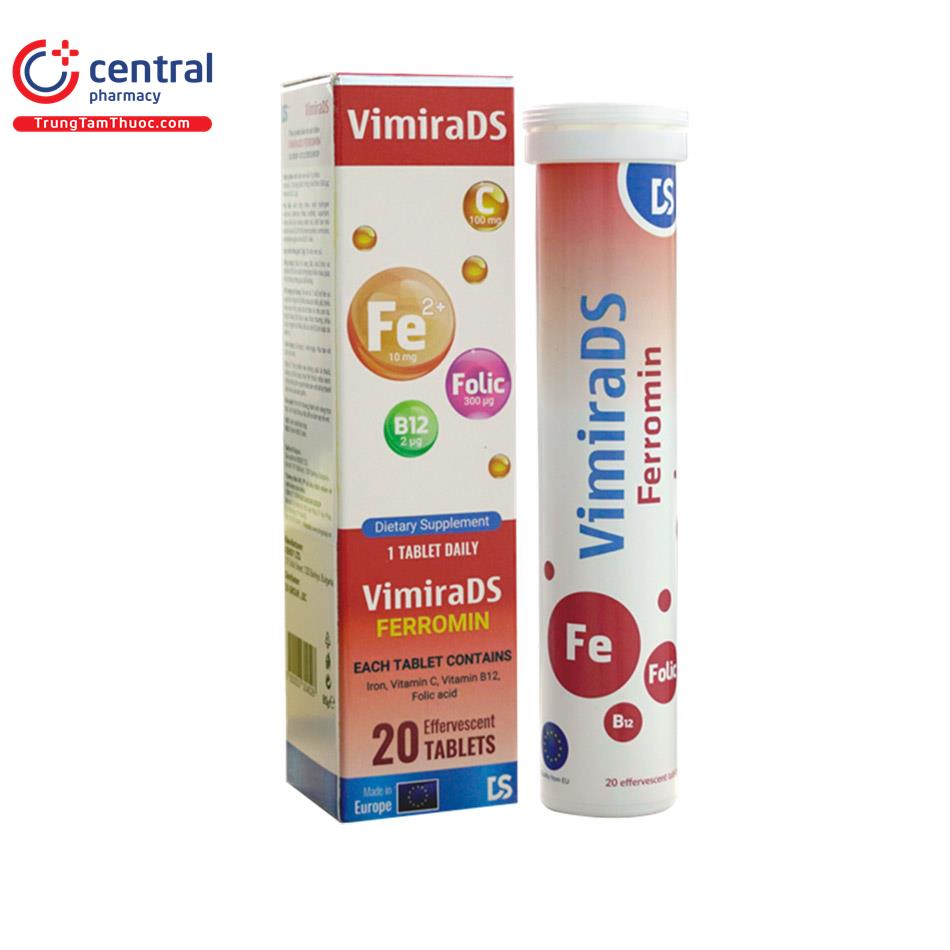 Thuốc viên sủi VimiraDS Ferromin hỗ trợ điều trị thiếu máu, thiếu sắt