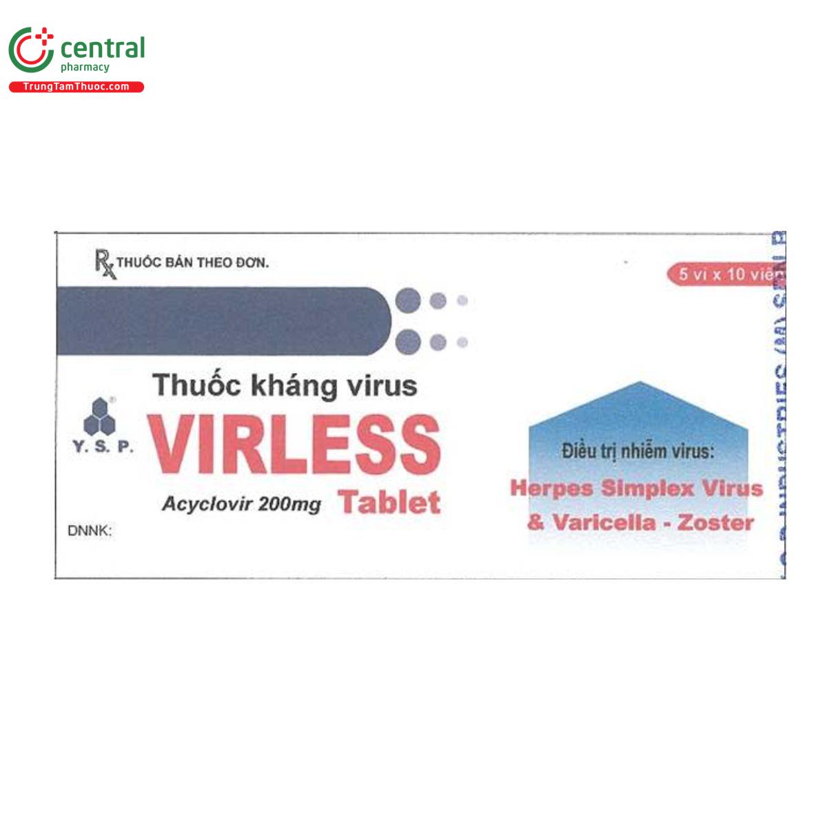 Thuốc Virless tablet 200mg điều trị các tình trạng bệnh do virus herpes