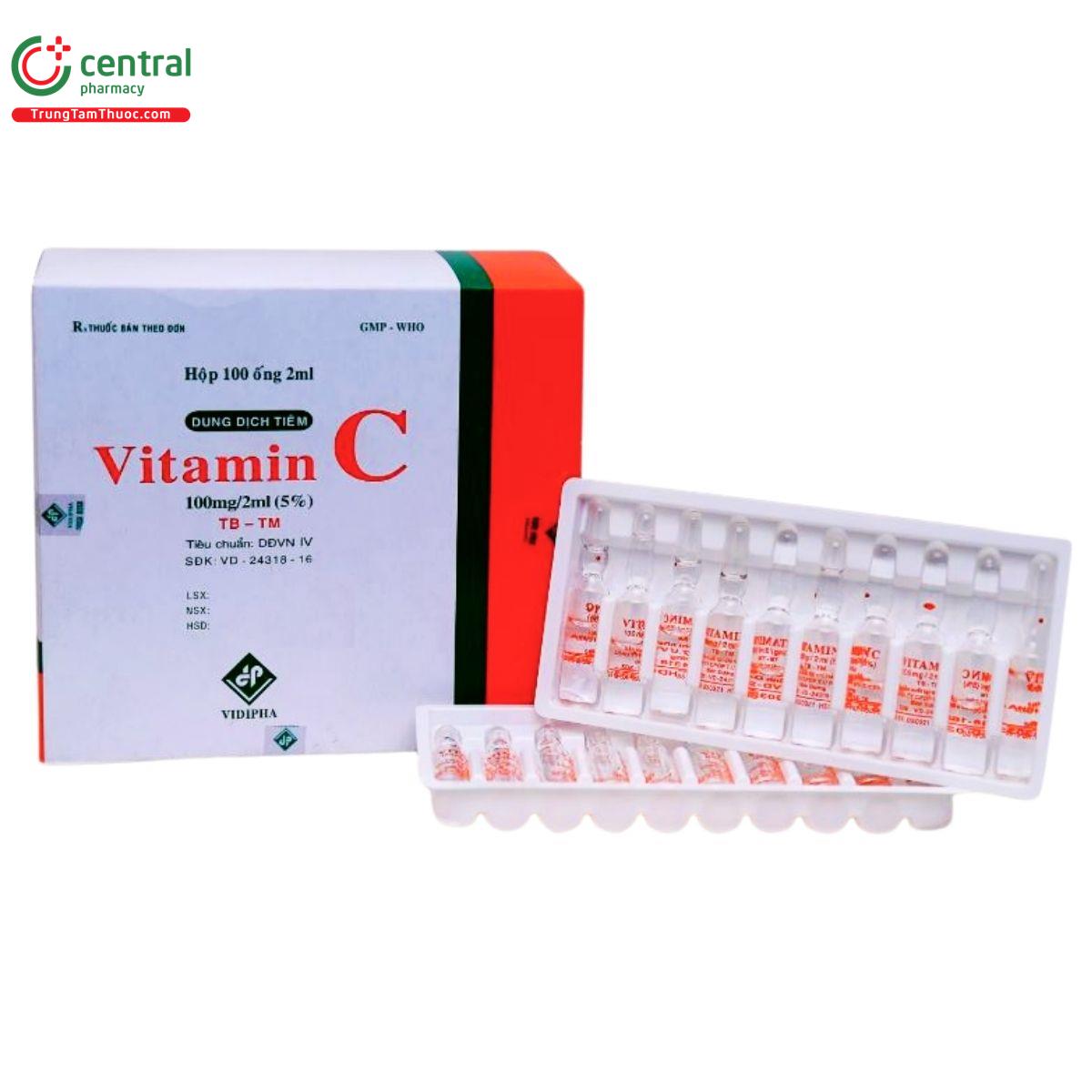 Vitamin C 100mg/2ml Vidipha giúp điều trị bệnh do thiếu hụt vitamin C