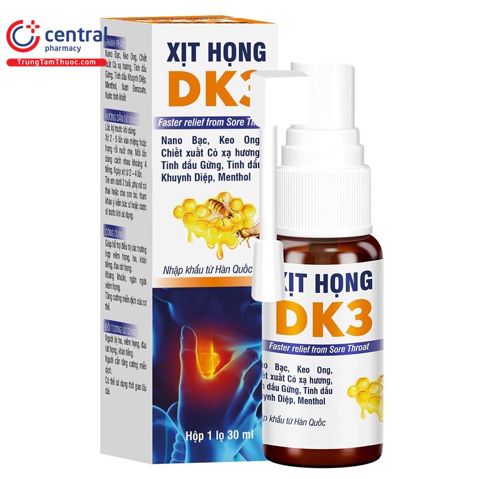Xịt họng DK3 giúp giảm ho, đau nhức họng, giảm viêm phế quản